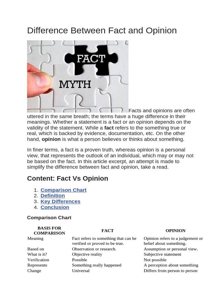 Fact vs Opinion: Key Differences Explained | PDF | Evidence | Truth