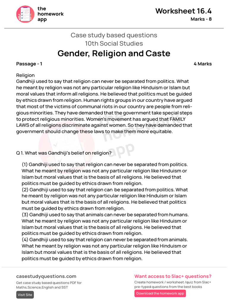 Case Study Questions for 10th SST | PDF | Mahatma Gandhi | Morality