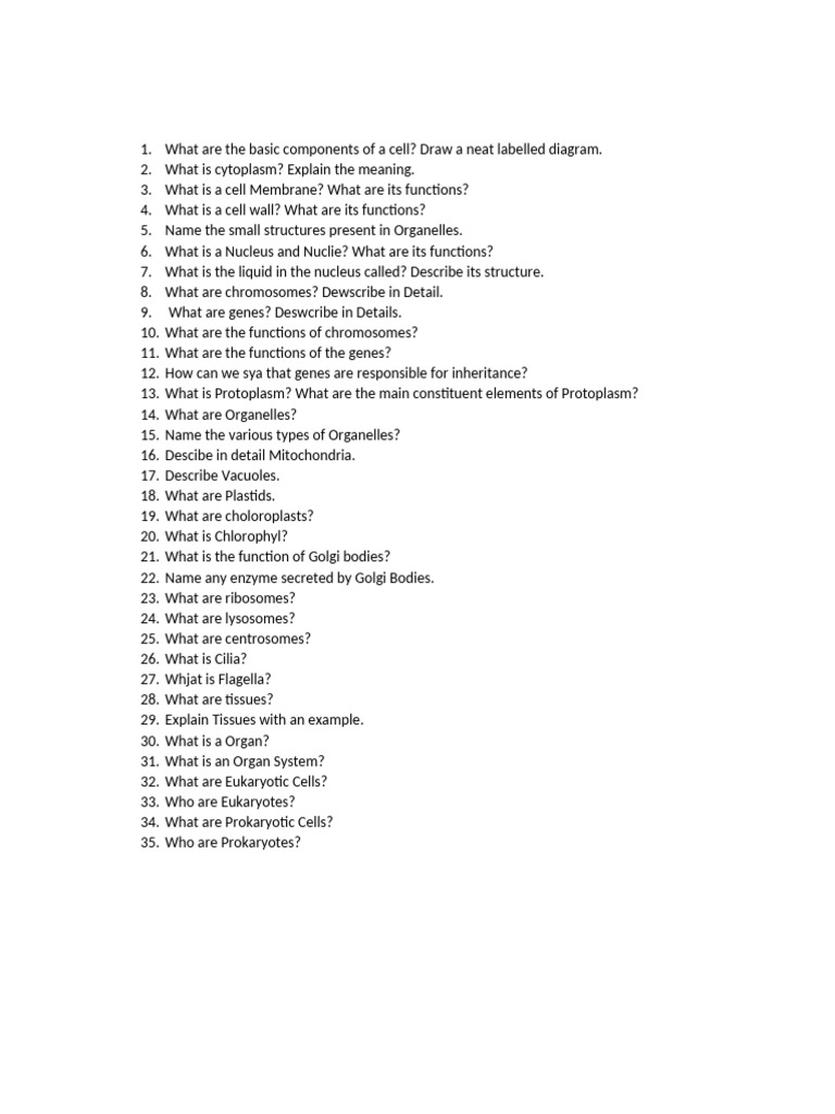 Key Questions on Cell Structure and Function | PDF