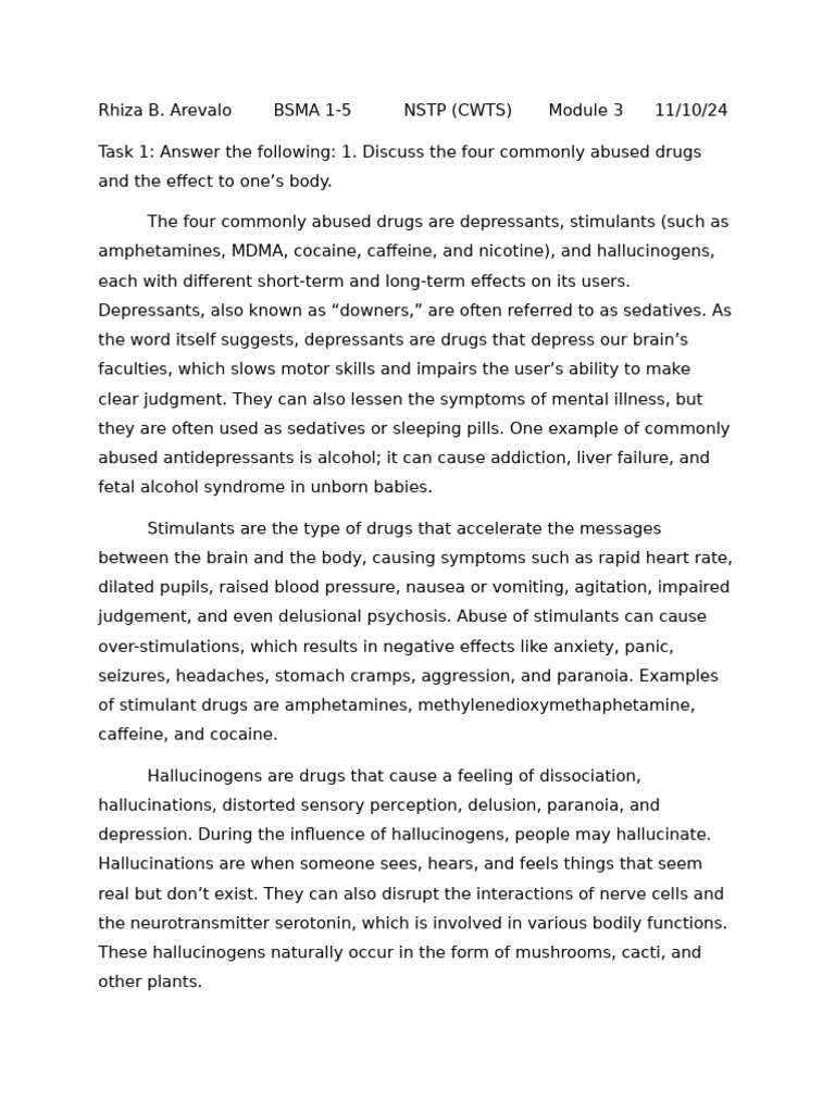 CWTS Module 3 Task 1 | PDF | Stimulant | Substance Dependence