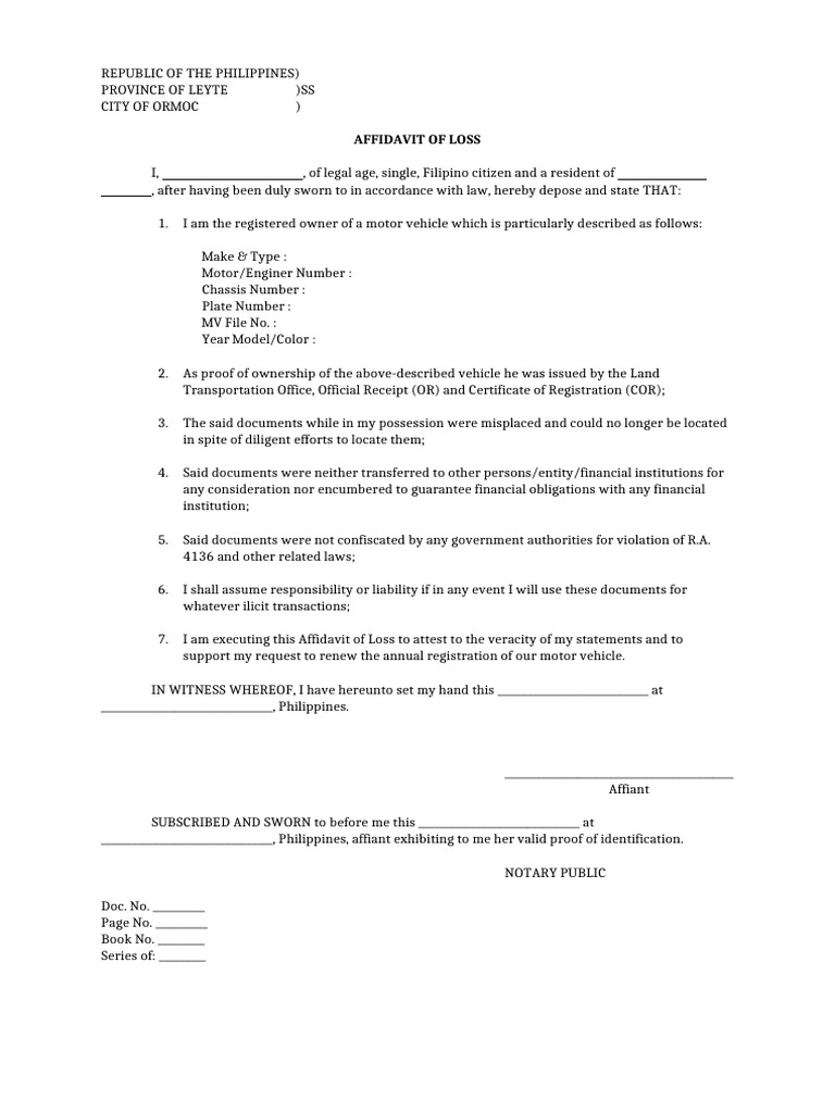 LTO Affidavit of Loss | PDF