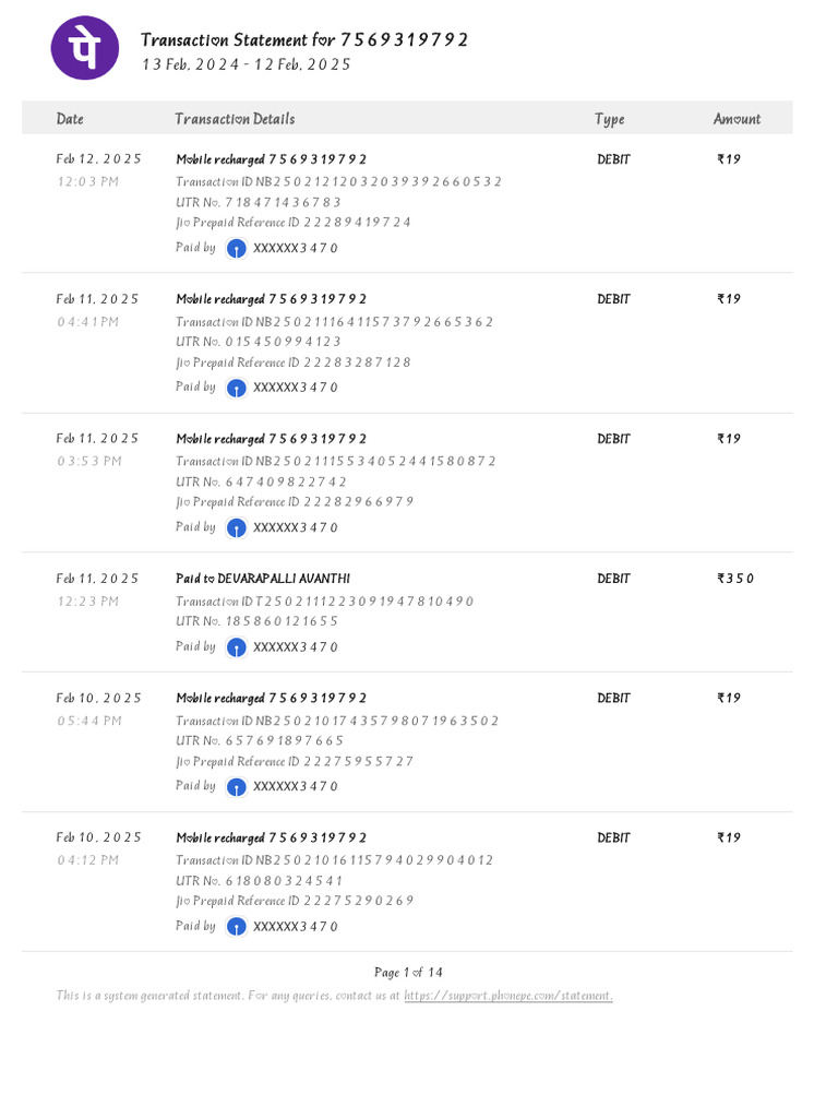 PhonePe Statement Feb2024 Feb2025 | PDF | Debit Card | Personal Finance