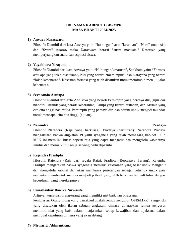 Ide Nama Kabinet Osis - MPK 2024-2025 | PDF