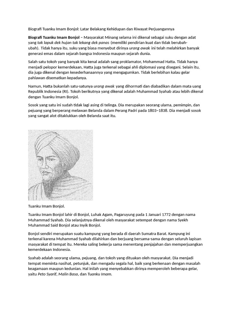 Biografi Tuanku Imam Bonjol dan Perjuangannya | PDF