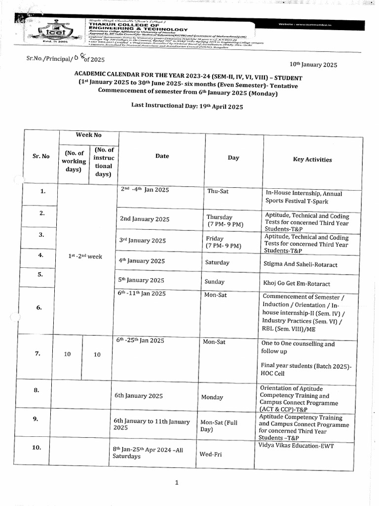 Academic Calendar - 2023-24 (SEM. II, IV, VI, VIII) Student | PDF