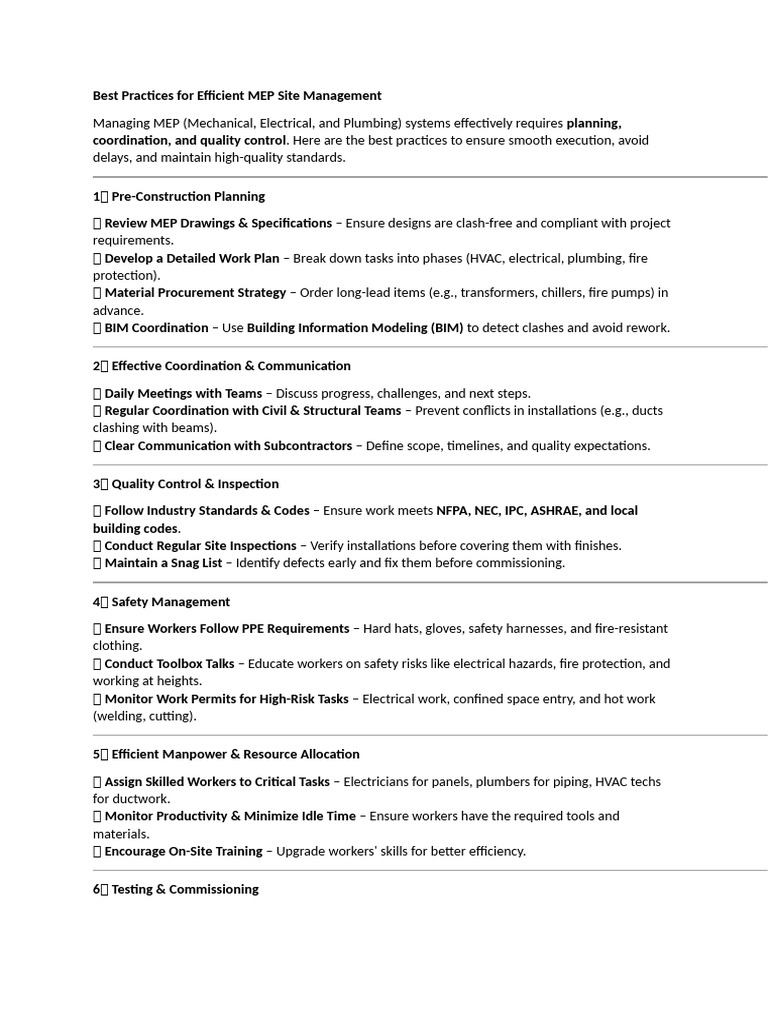 Best Practices For Efficient MEP Site Management | PDF | Building ...