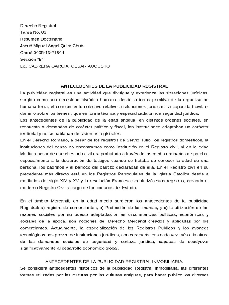 Derecho Registral Tarea No. 3 | PDF | Guatemala | Estado (política)