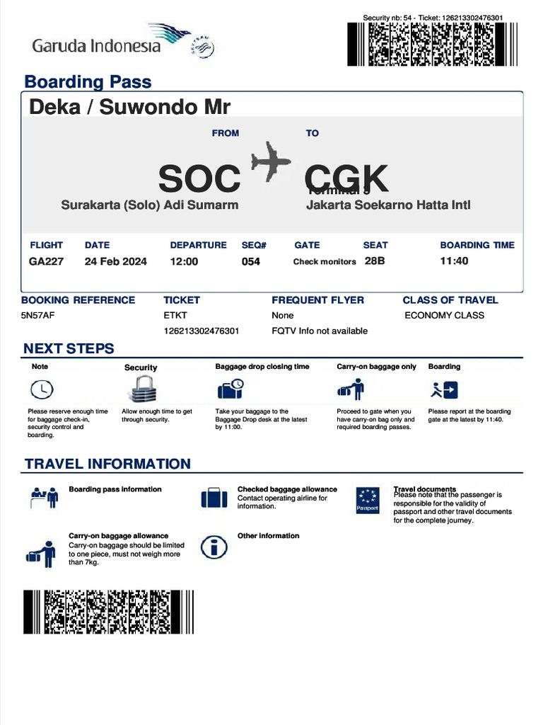 Ticket Garuda Boarding Pass | PDF | Transport | Airlines