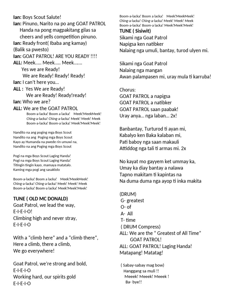 Goat Patrol Yell and Cheer Script | PDF