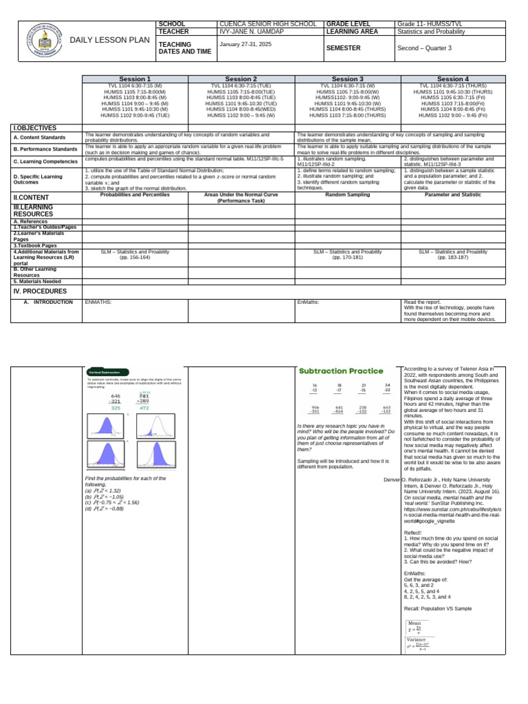 Stat_DLL_Q3_W7 monday | PDF | Sampling (Statistics) | Survey Methodology