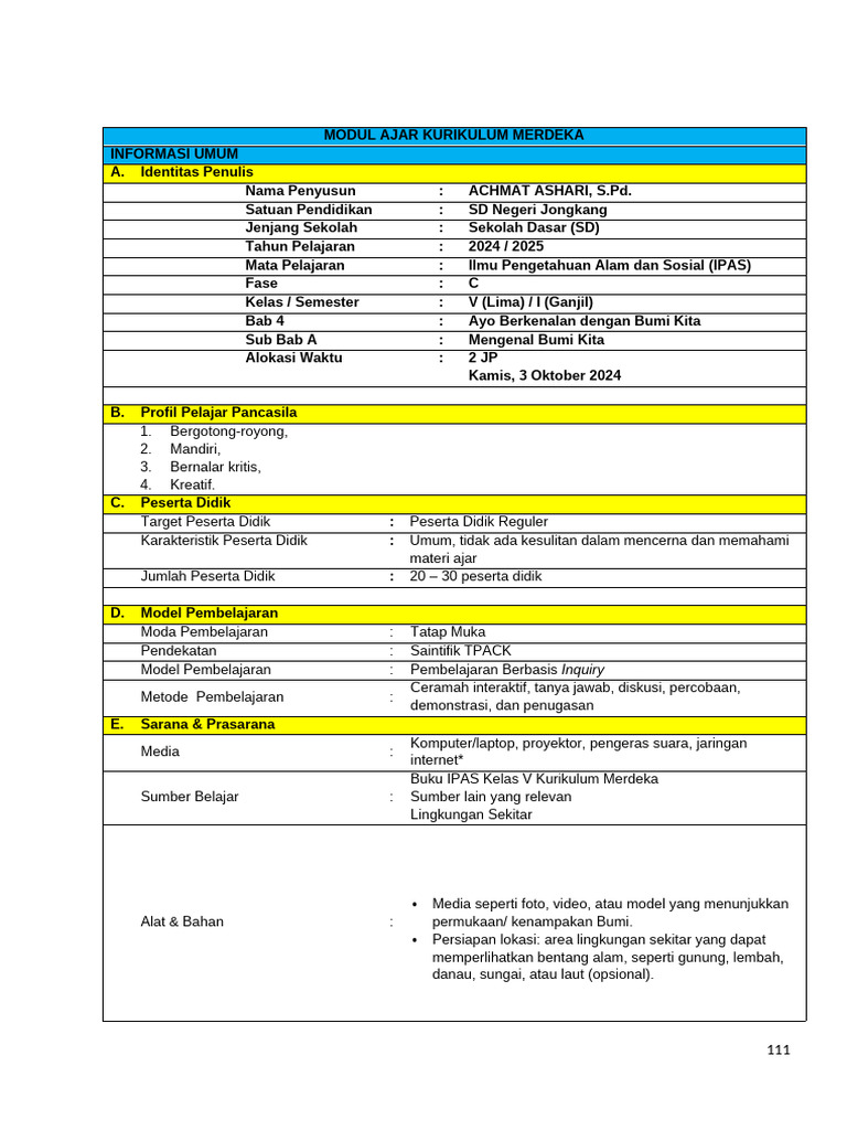 Modul Ajar IPAS Kelas V: Bumi Kita | PDF