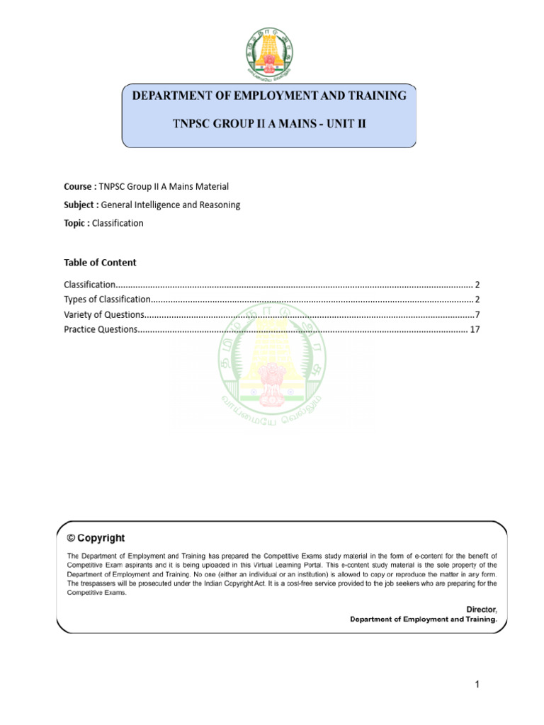 TNPSC Group II A Classification Guide | PDF
