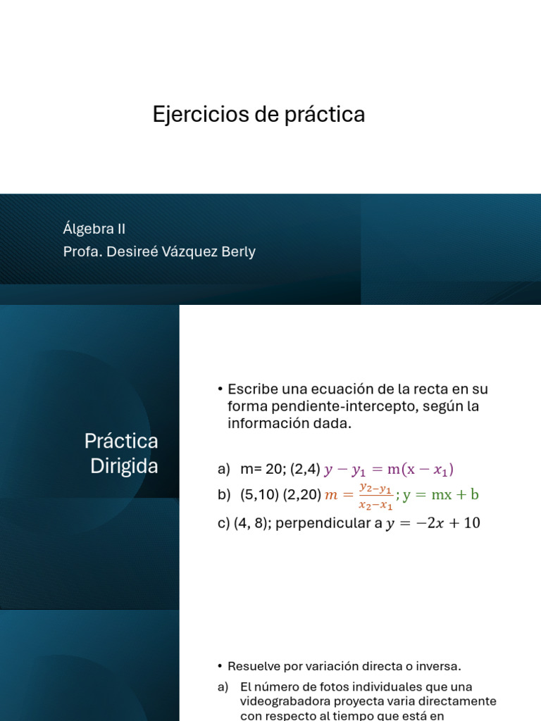 Ejercicios de Álgebra II: Rectas y Variación | PDF