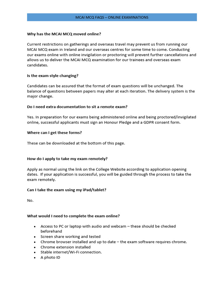 FAQs MCAI MCQ Examination | PDF | Multiple Choice | Computing