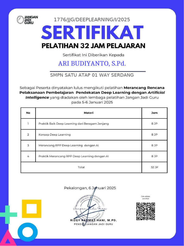 ARI BUDIYANTO, S.Pd. - Pelatihan Deep Learning | PDF