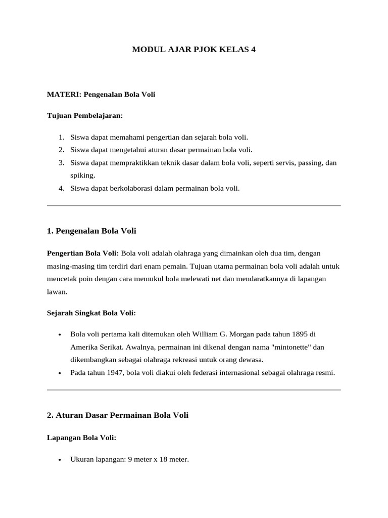 MODUL AJAR PJOK KELAS 4 | PDF