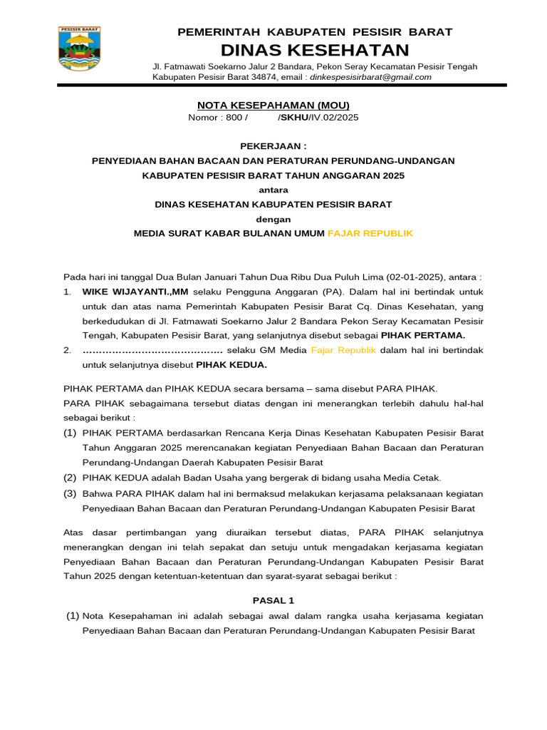 MOU Media Bulanan 2025 | PDF