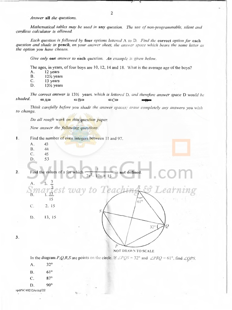 2022 Wassce Mathematics 1 | PDF