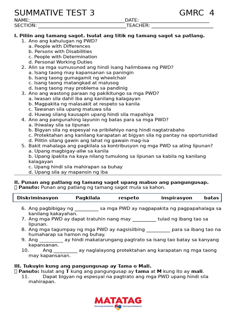GMRC 4 Summative 03 | PDF