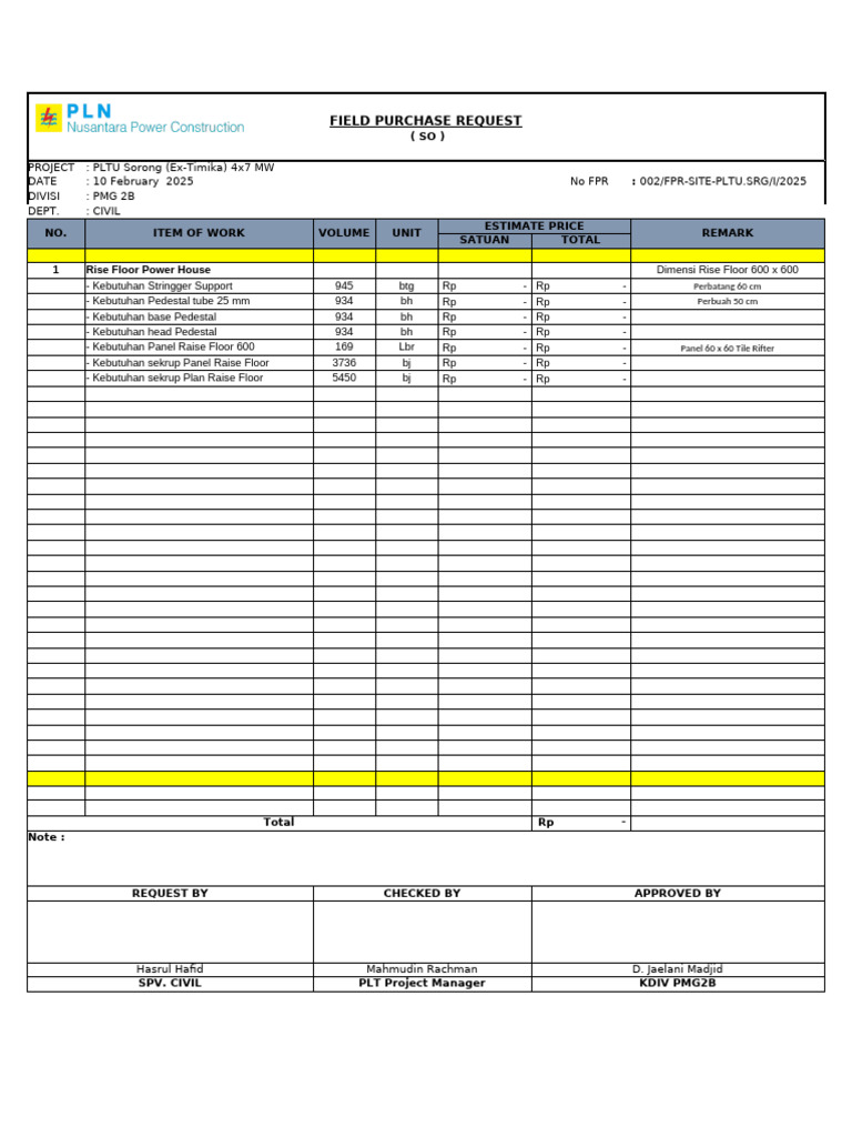 002FPR-SITE-PLTU.SRG-I-2025-Persekot Rise Floor | PDF | Power Engineering