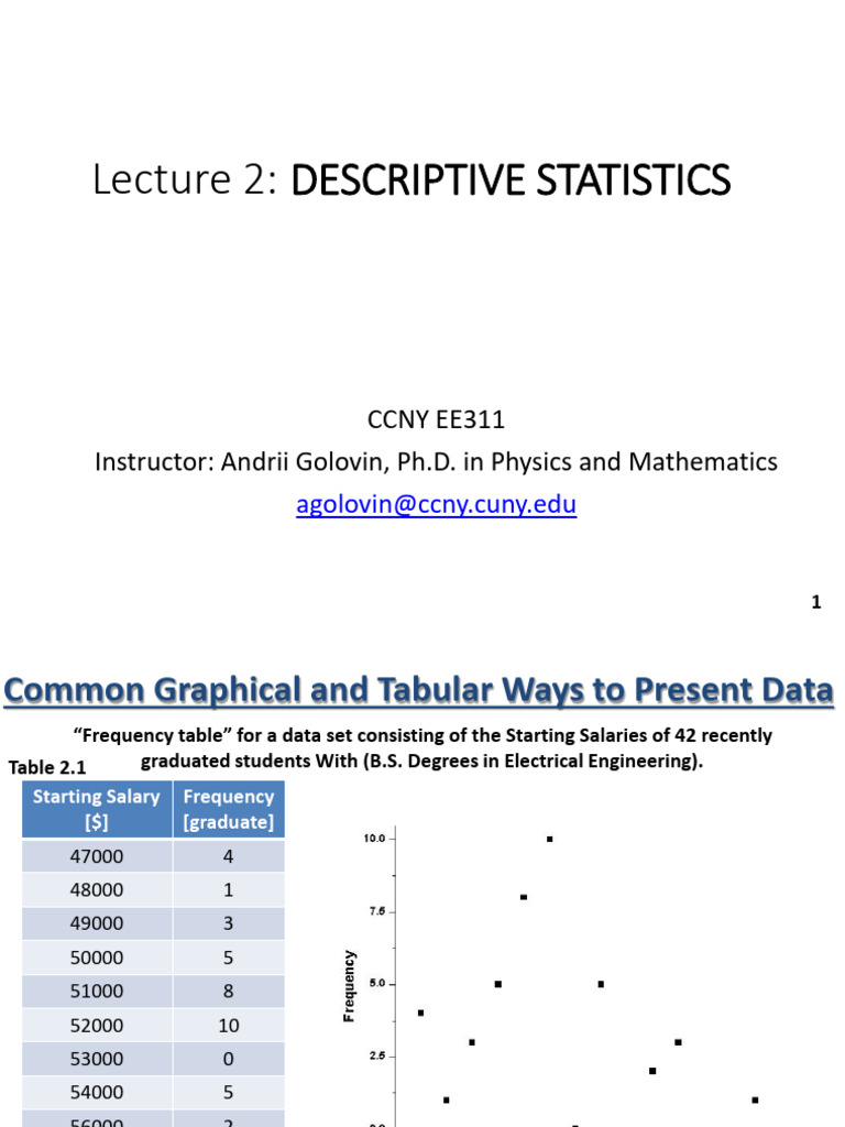 EE311 Lecture #2 Descriptive Statistics | PDF | Quartile | Variance