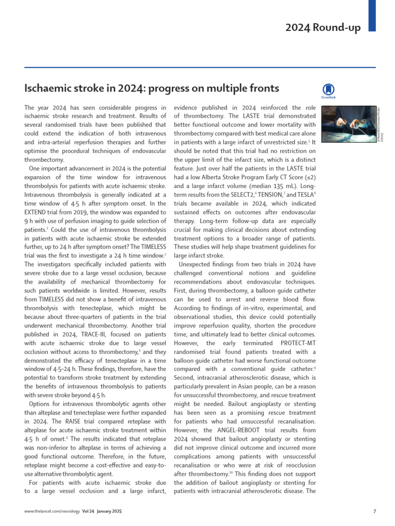 Ischaemic Stroke in 2024 Progress On Multiple Fronts | PDF | Stroke ...