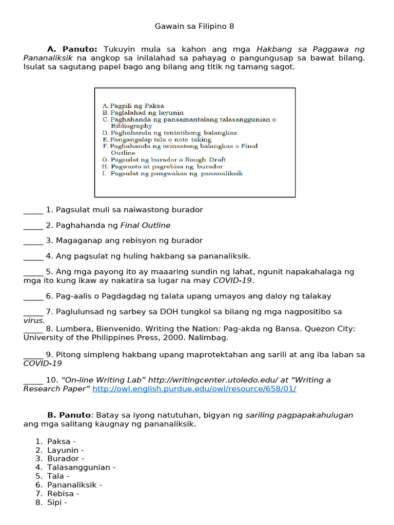 Gawain Sa Filipino 8 | PDF