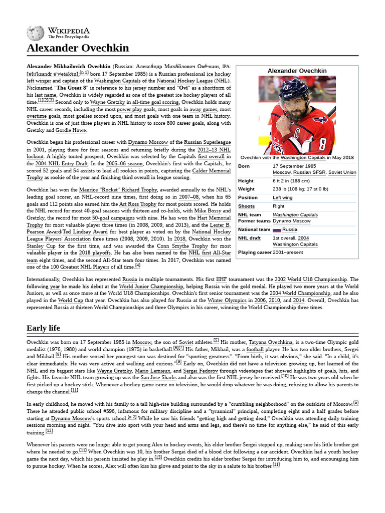 Alexander Ovechkin | PDF | National Hockey League | Ice Hockey