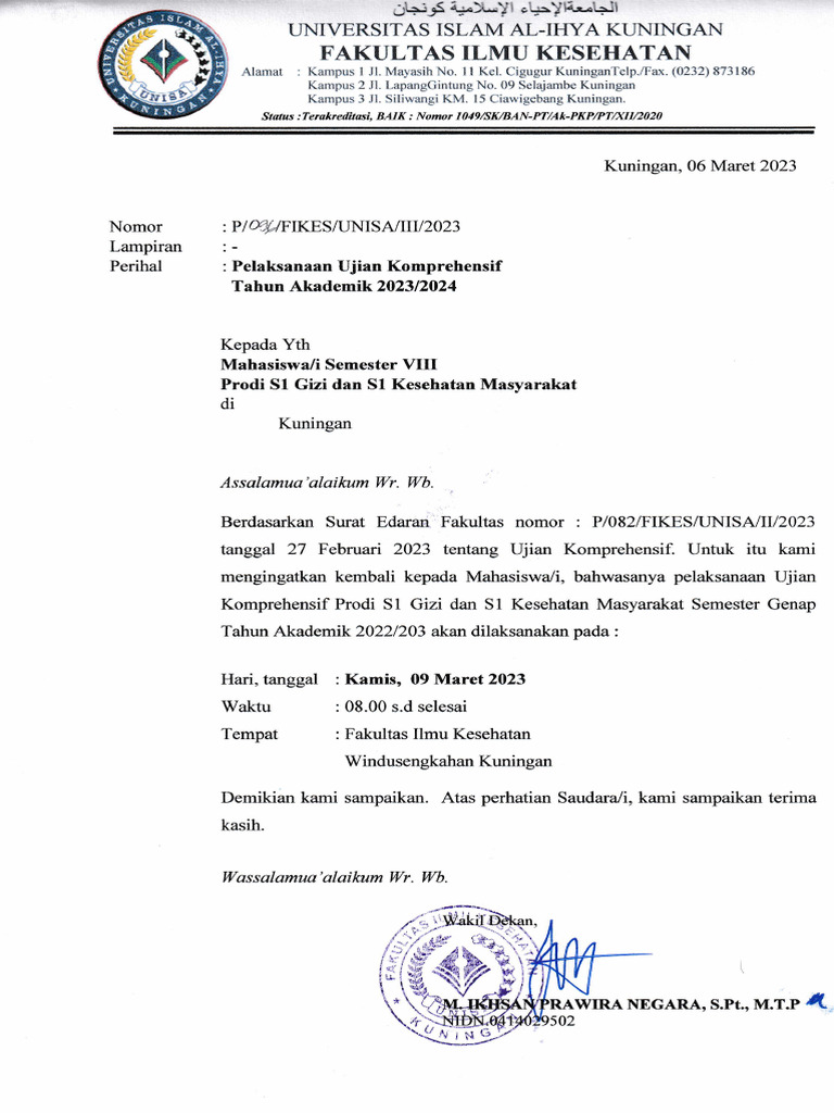 Surat Edaran Ujian Komprehensif | PDF