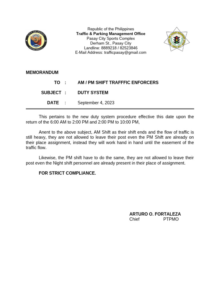 Memo For Am & PM Shift | PDF