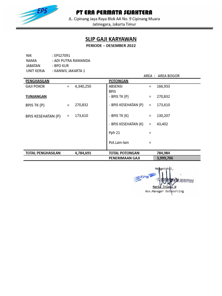 Desember Slip Gaji ADI PUTRA RAMANDA | PDF