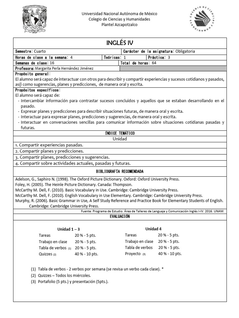 Programa - Inglés 4 - Lu Mi Con Tarea | PDF | Información