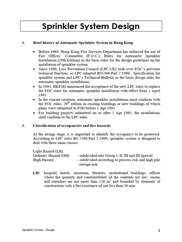 Sprinkler System Design Standards Guide | PDF | Fire Sprinkler System ...