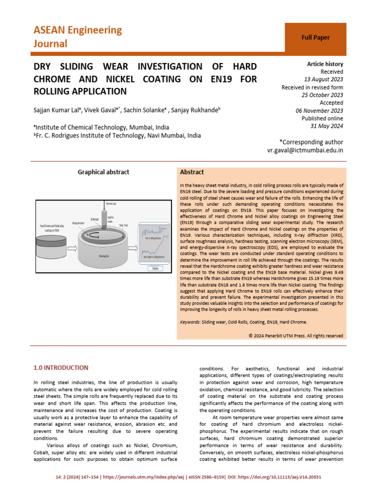 Dry Sliding Wear Investigation of Hard Chrome and Nickel Coating On ...