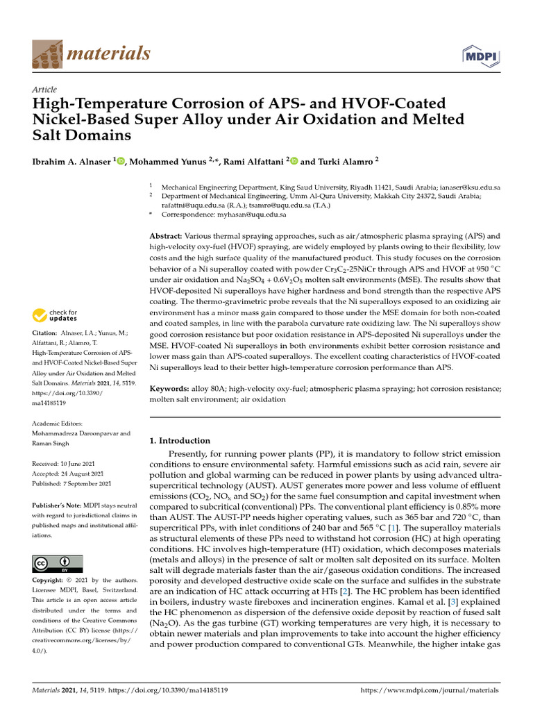 High-Temperature Corrosion of APS - and HVOF-Coated | PDF | Chromium ...