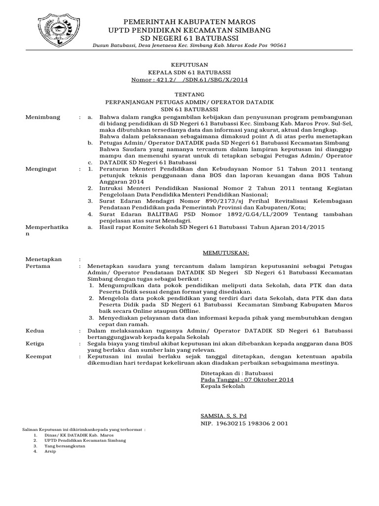 contoh-SK-Operator Dapodik DR Dinas | PDF