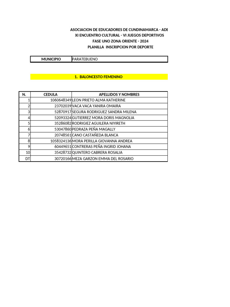 Inscripcion Oficial Por Deporte Juegos Adec 2024 2 | PDF | Juegos de pelota
