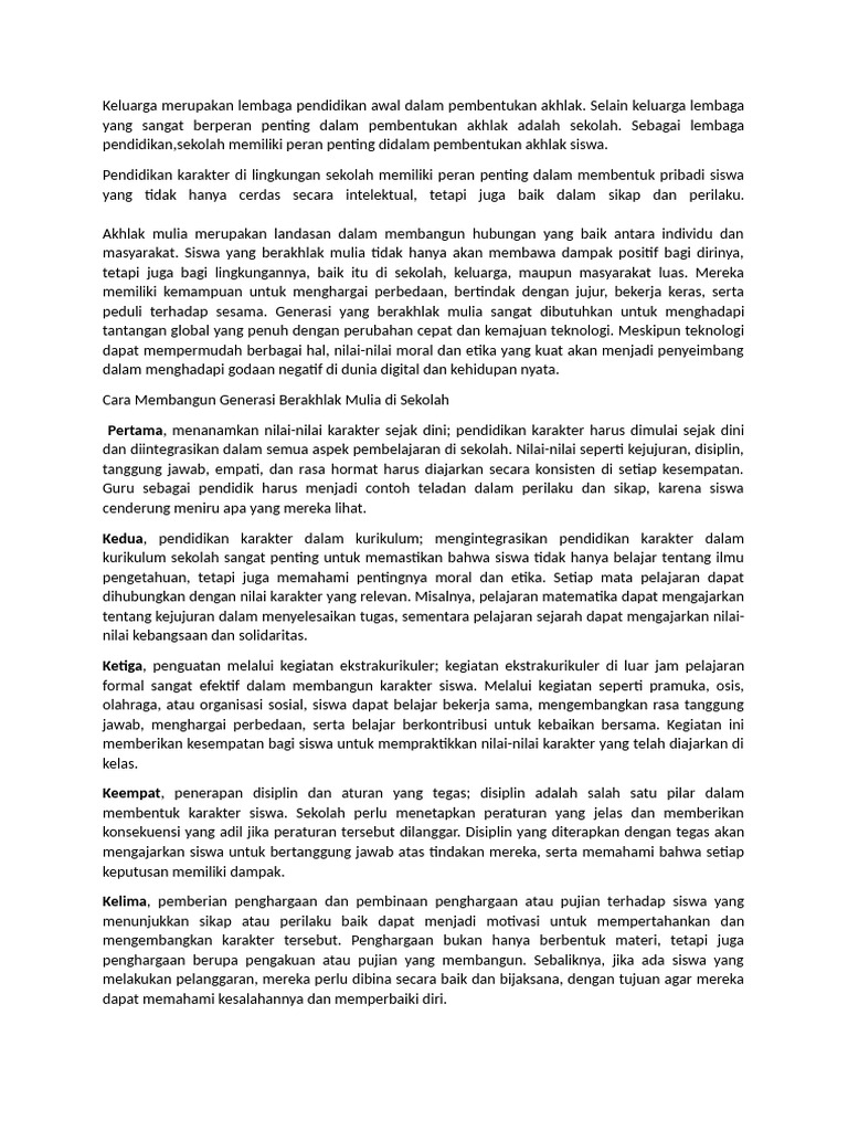 Membangun Generasi Berakhlak Mulia di Sekolah | PDF