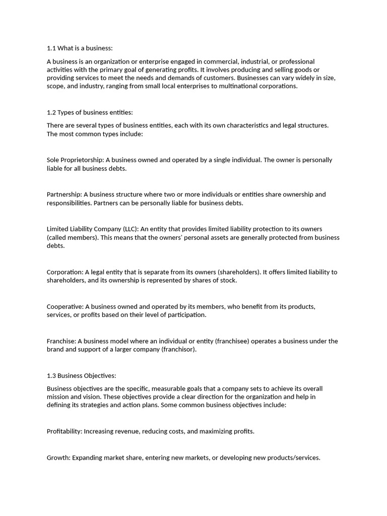 Business Management Unit 1 | PDF | Business | Franchising