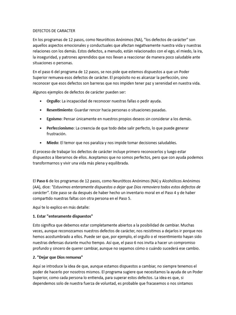 Defectos de Caracter | PDF | Perfeccionismo (psicología) | Ira