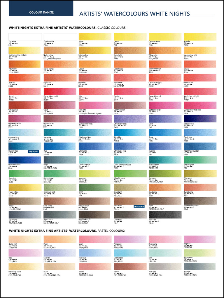 White Nights Colour Chart 2023 | PDF