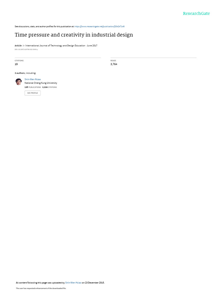 Time Pressure and Creativity in Industrial Design | PDF | Creativity ...