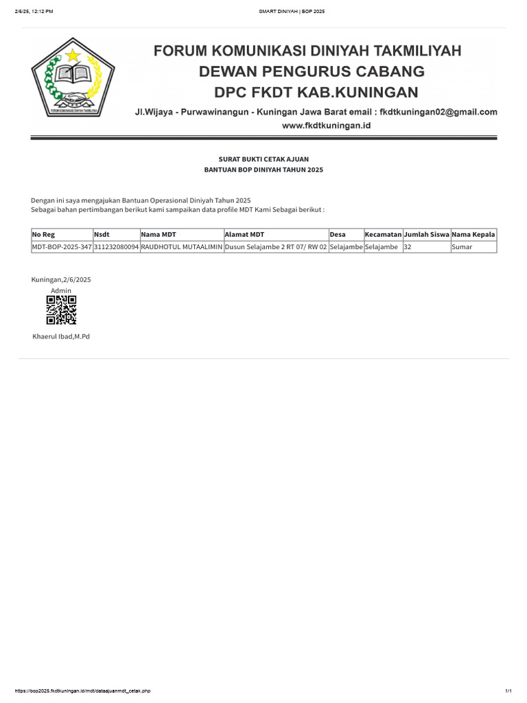 Surat Pengatar BOP 2025 | PDF