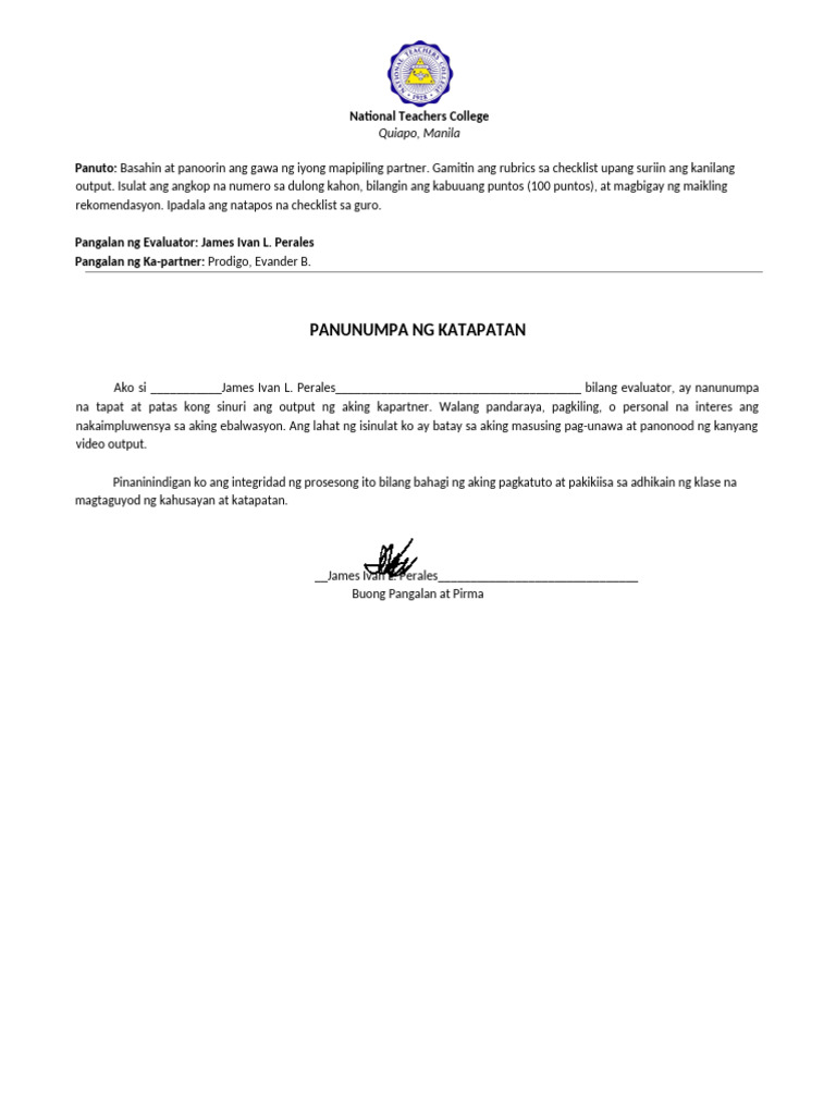 (Final Evaluation) Analytic Checklist Rubrics (Diskurso Sa Wikang ...
