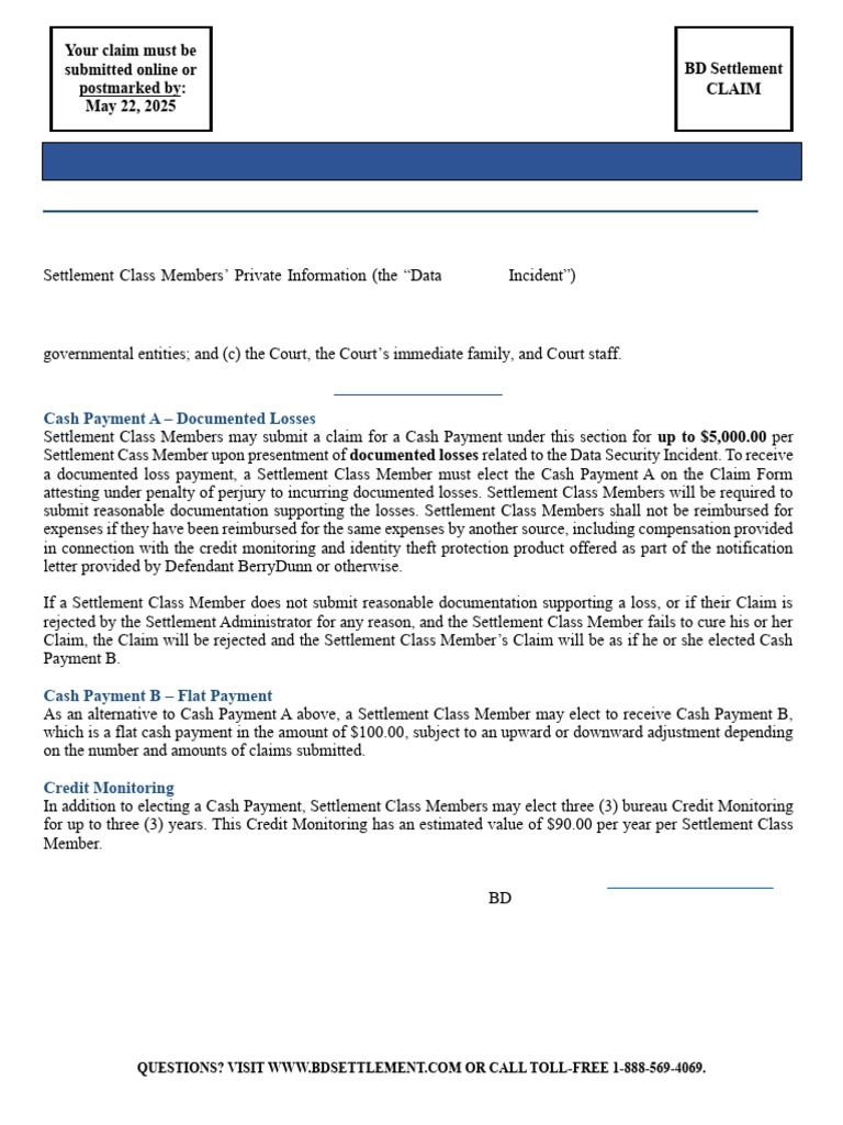 Claim Form For Cash Settlement | PDF