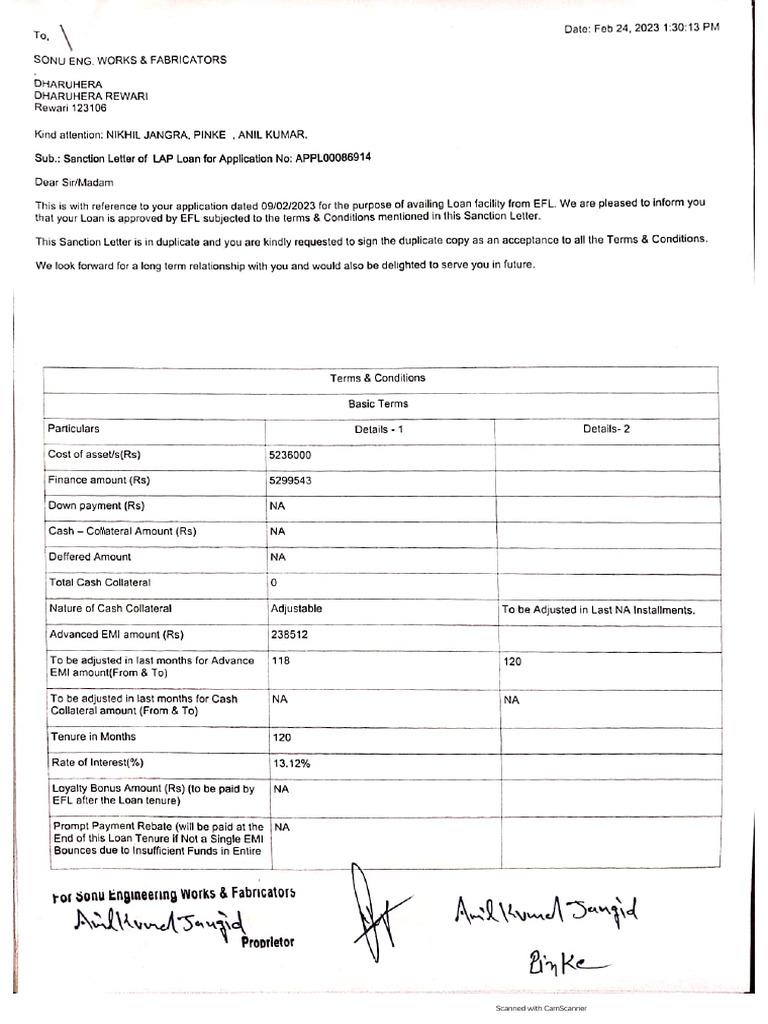 Sonu Engineering Sanction Letter | PDF
