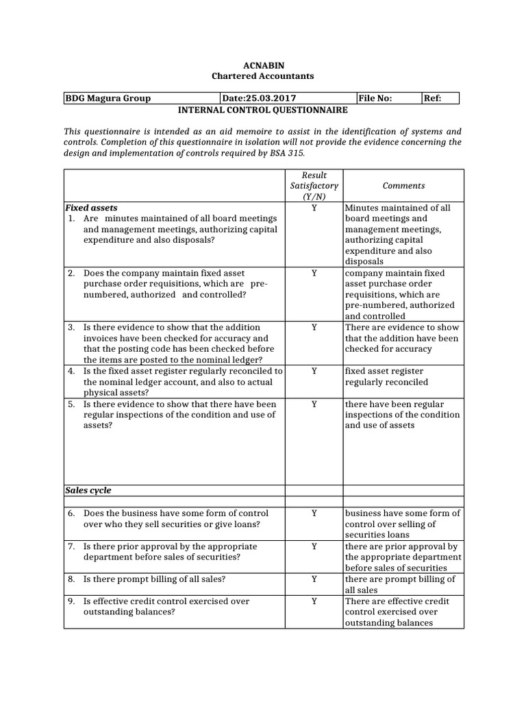 Internal Control Questionnaires SWOT of Finance Department | PDF | Cheque | Cash