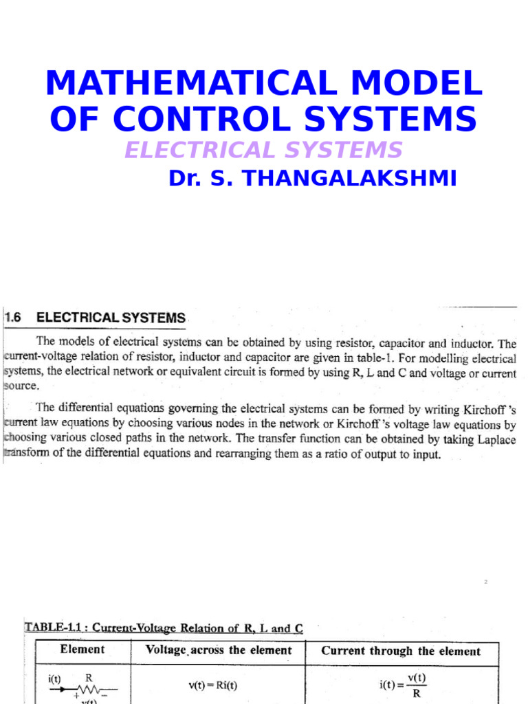 6 MATHEMATICAL MODEL OF CONTROL SYSTEMS - ELECTRICAL SYSTEMS | PDF