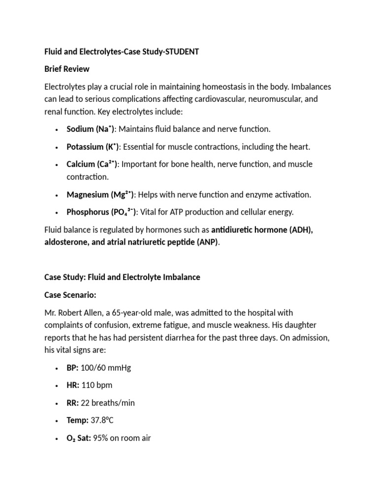 Fluid and Electrolytes Case Study STUDENT 2 11 25 | PDF