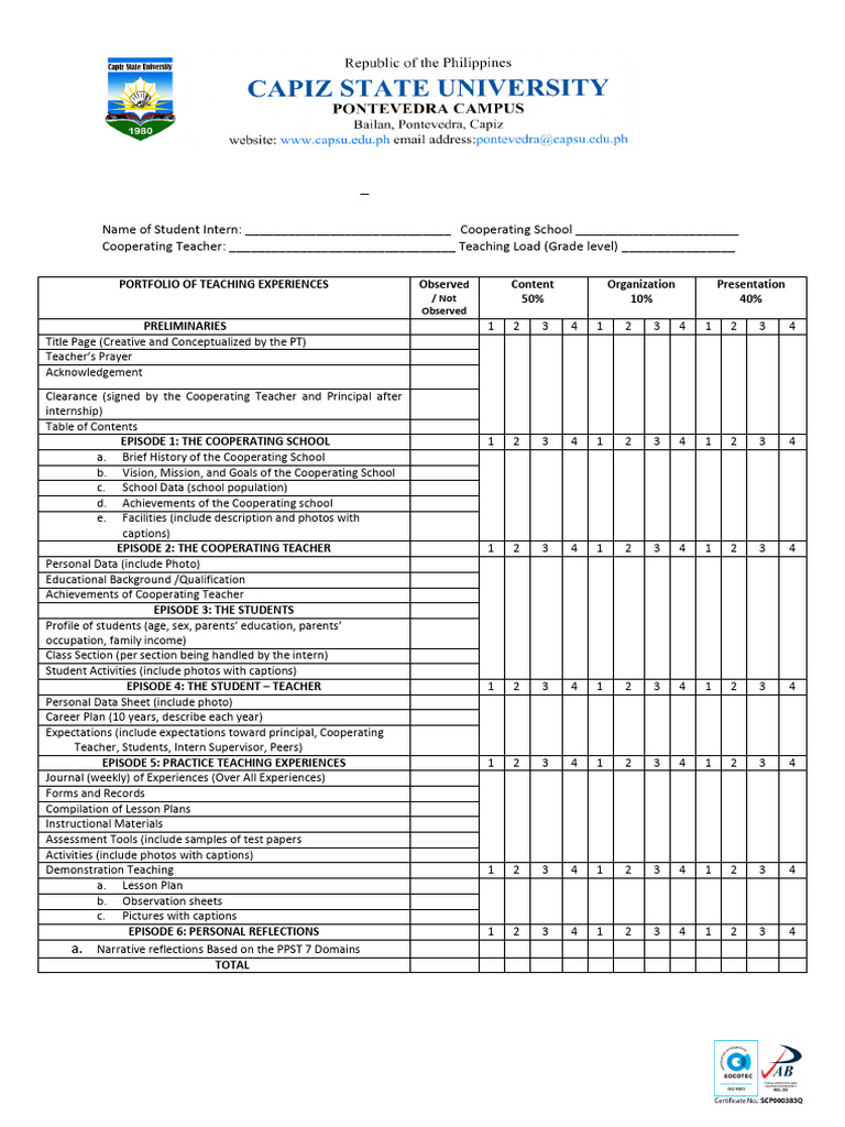 Practice Teaching Portfolio Pdf Teachers Lesson Plan